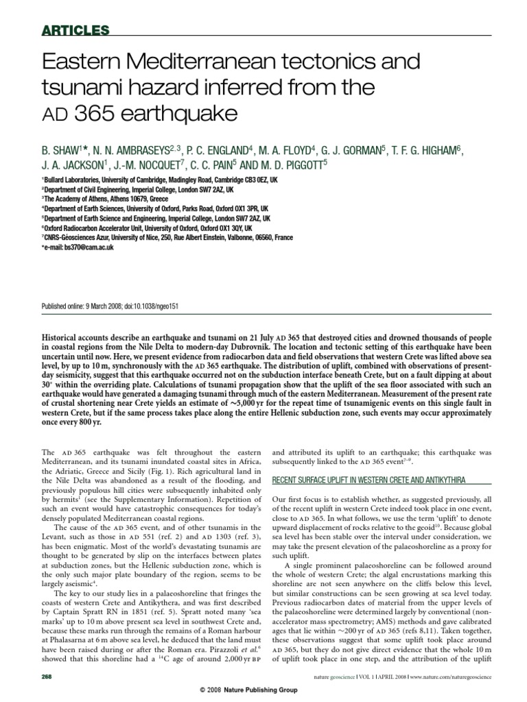 Eastern Mediterranean Tectonics and Tsunami | PDF | Travel