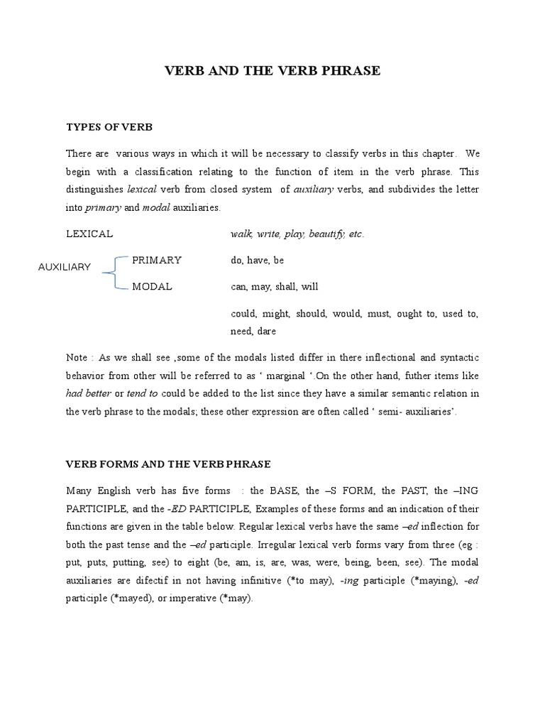Verb and The Verb Phrase | PDF | Verb | Semantic Units