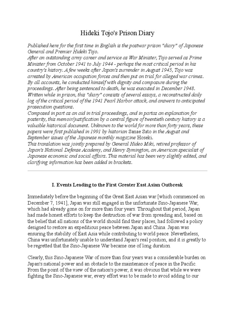 Hideki Tojo Prison Diary | PDF | Empire Of Japan | Japan