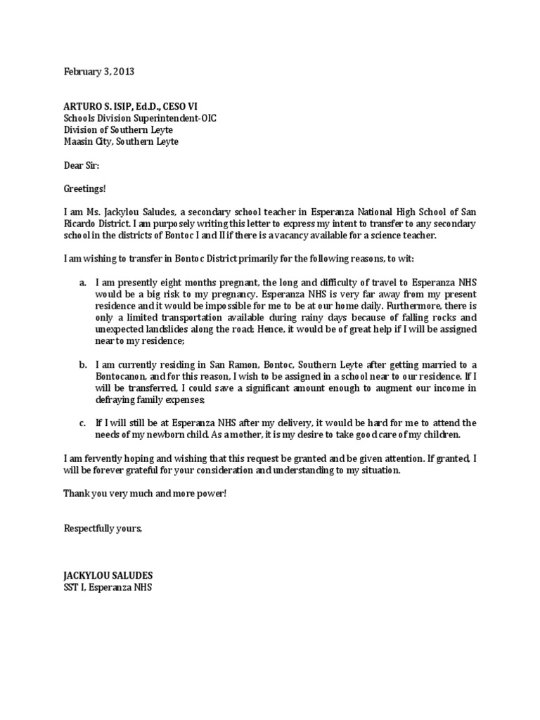 Letter For Transfer of Assignment | PDF