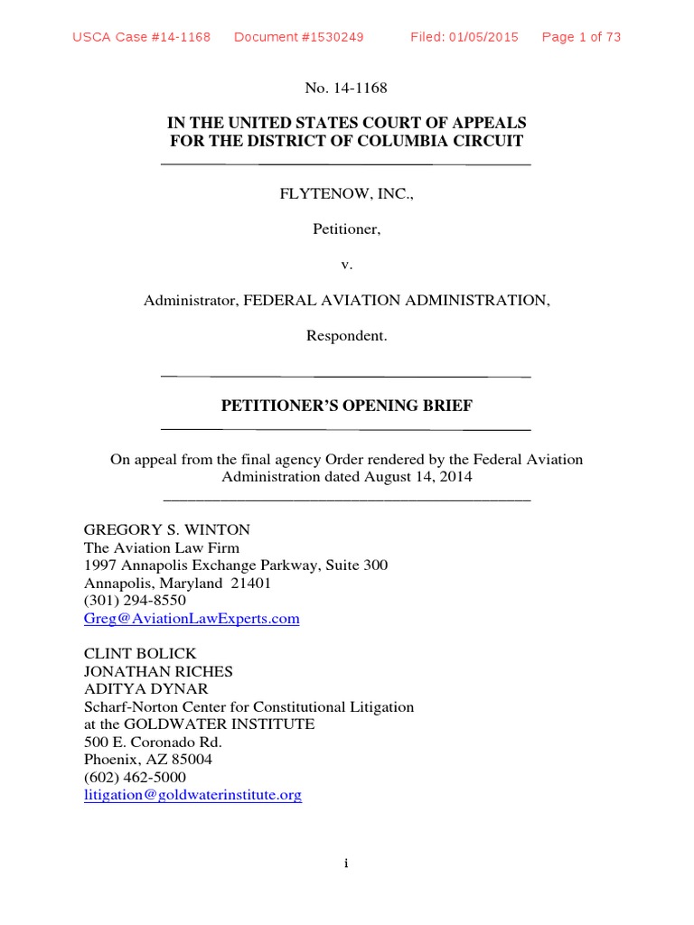 Flytenow vs. FAA: Legal Brief Appeal | PDF | Pilot (Aeronautics ...