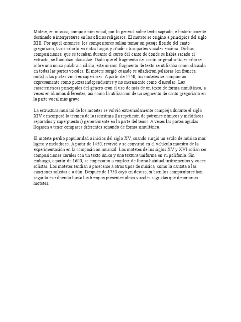 Historia y evolución del motete musical | PDF | Composiciones Musicales ...