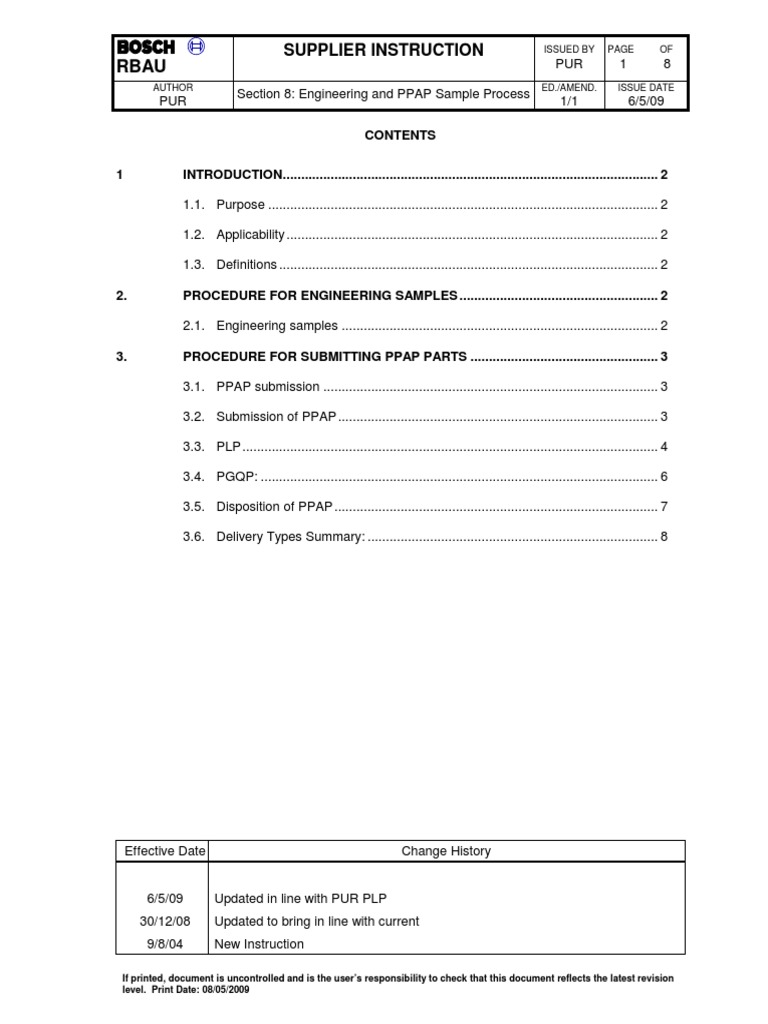 Bosch Engineering and PPAP Sample Process (06.05.09) | PDF | Specification (Technical Standard ...