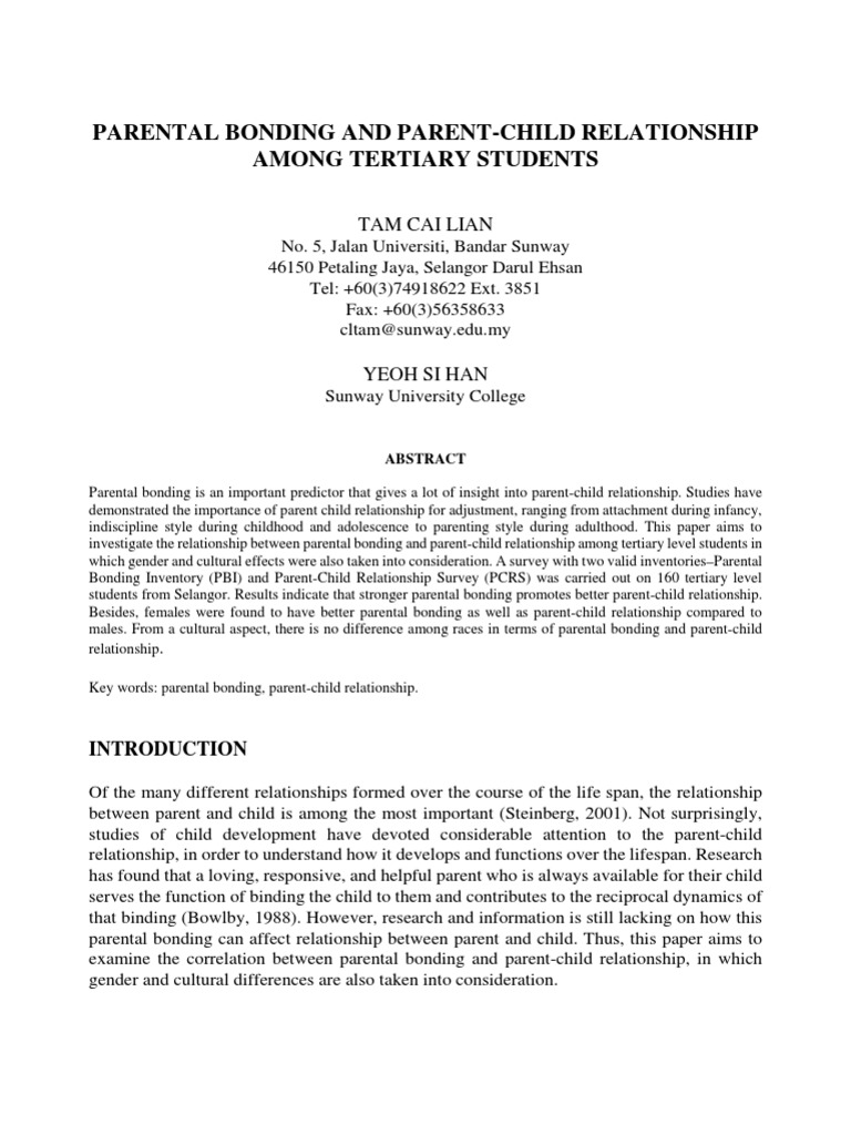 Parental Bonding and Parent-Child Relationship Among Tertiary Students ...