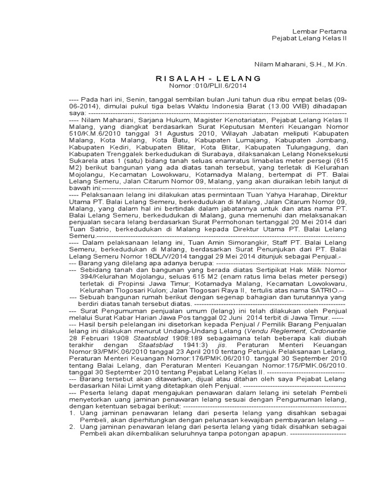 CONTOH RISALAH LELANG