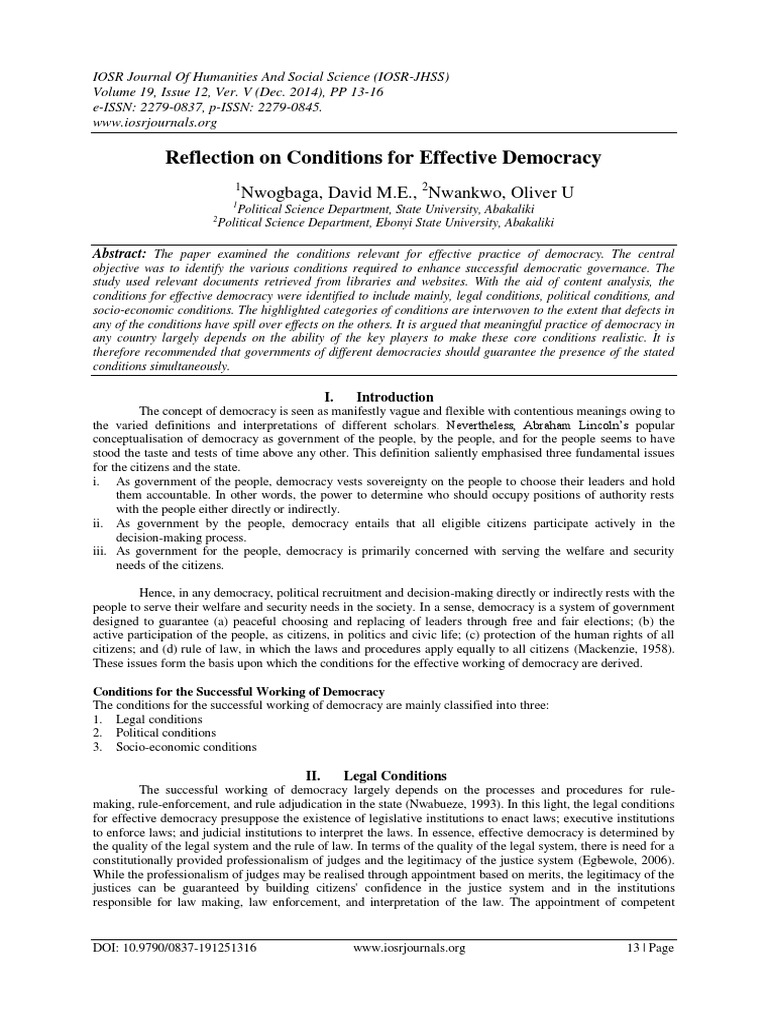 Reflection On Conditions For Effective Democracy | PDF | Rule Of Law ...