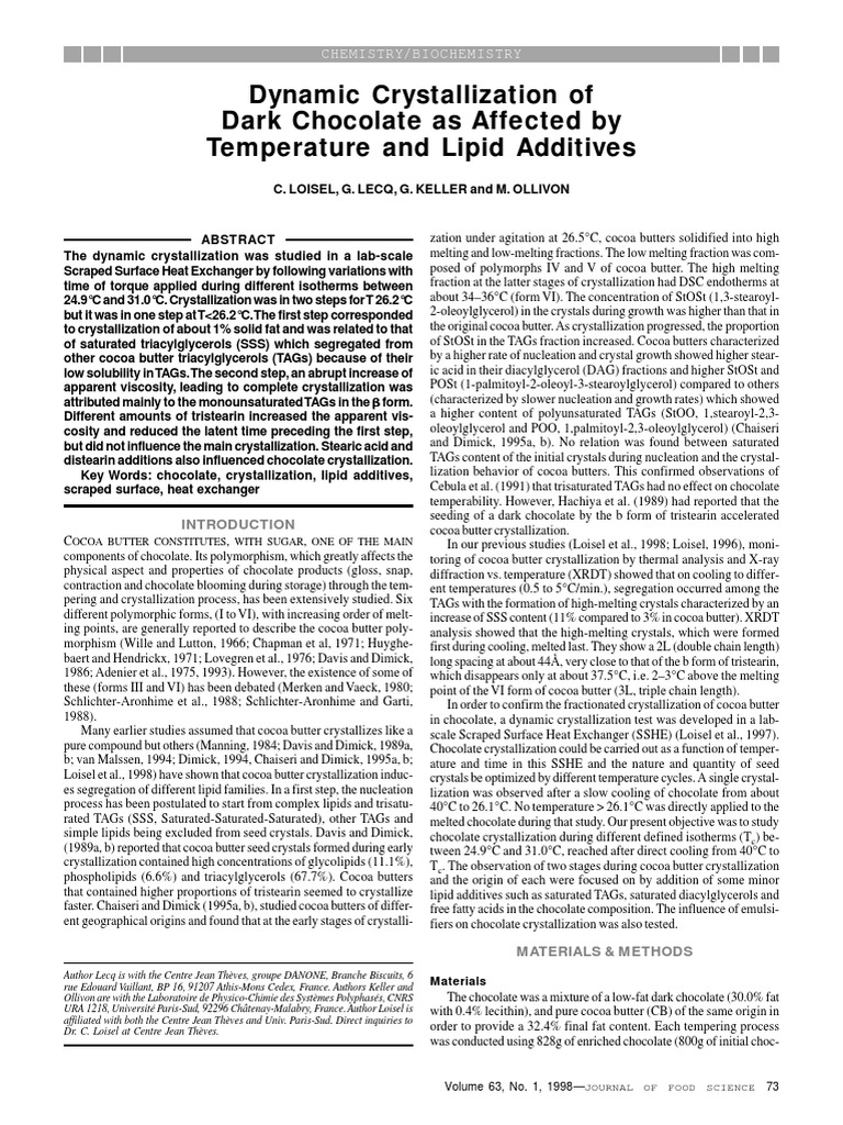 Dynamic Crystallization of Dark Chocolate As Affected by Temperature ...