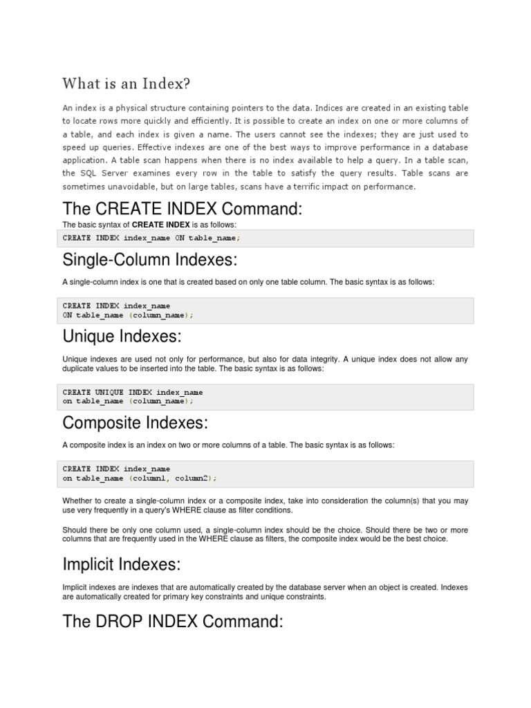 Indexes | PDF | Database Index | Microsoft Sql Server Indexes | PDF | Database Index | Microsoft Sql Server