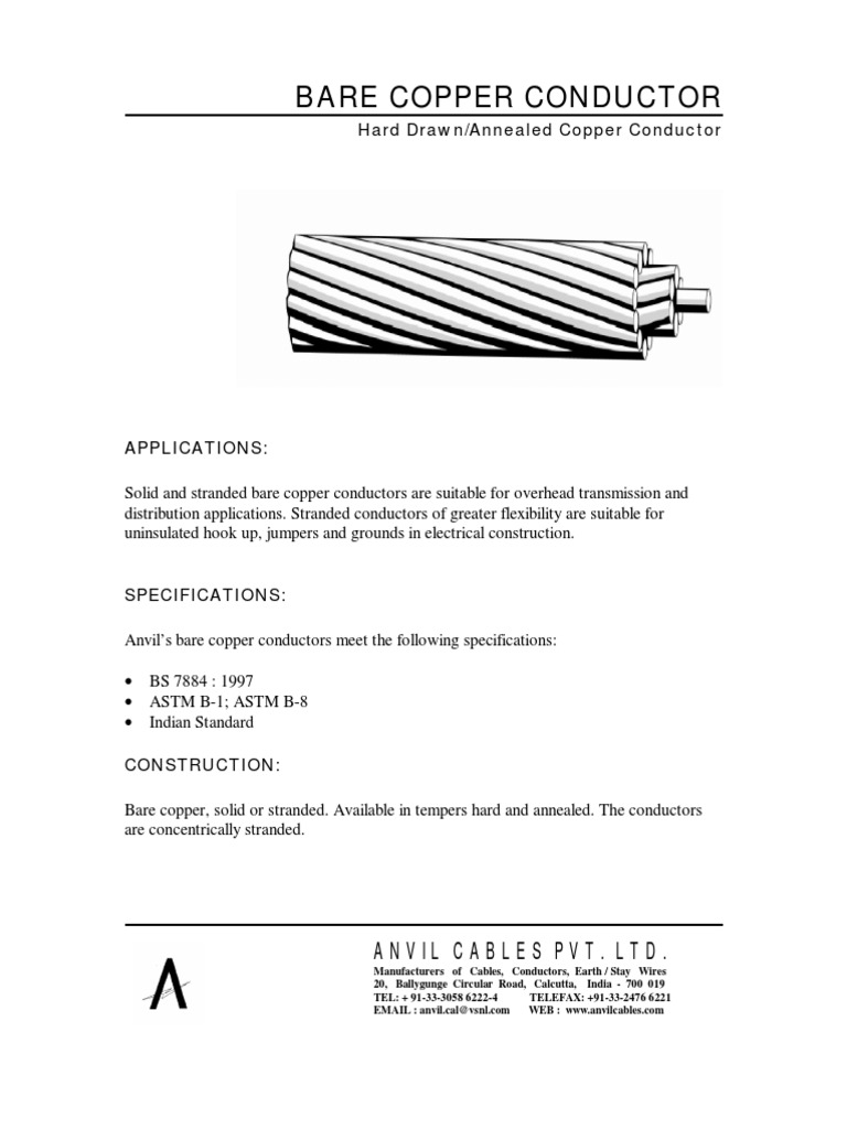 Bare Copper Conductor: Anvil Cables Pvt. LTD | PDF | Home & Garden ...