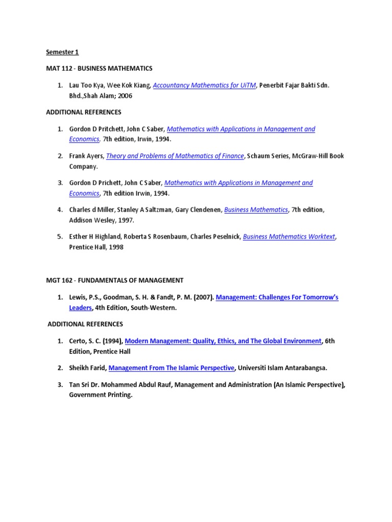 Semester 1 and 2 course references | PDF