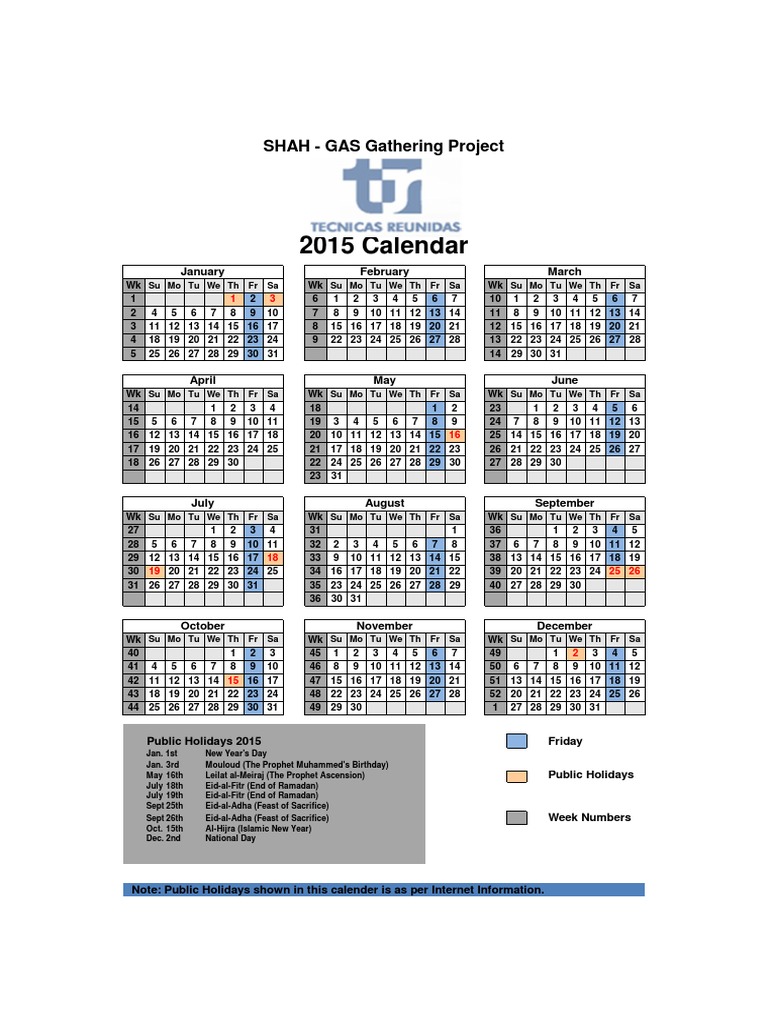 2015 Public Holidays Calendar | PDF
