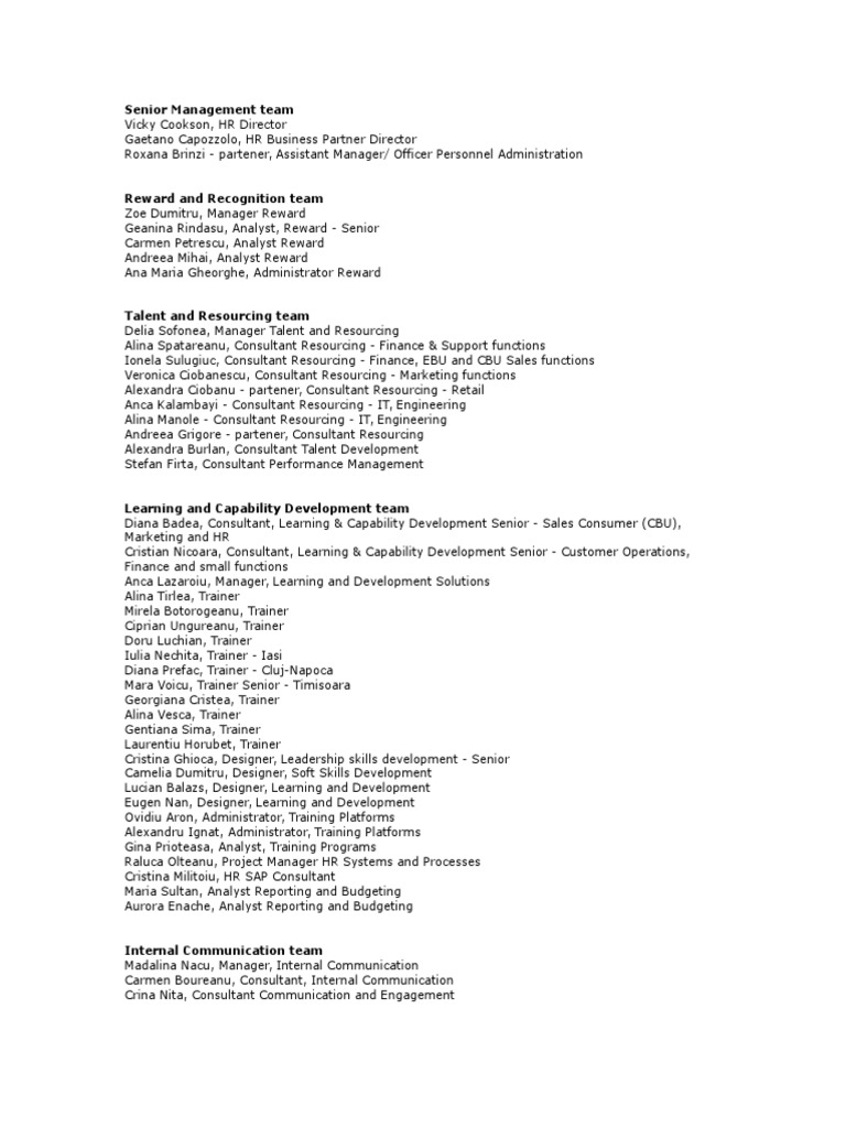 Senior Management Team | PDF | Employment | Business