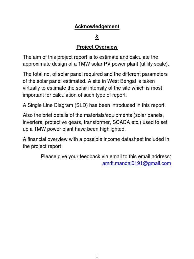 Utility Scale 1 MW Solar Power Generation-Libre | PDF | Power Inverter ...