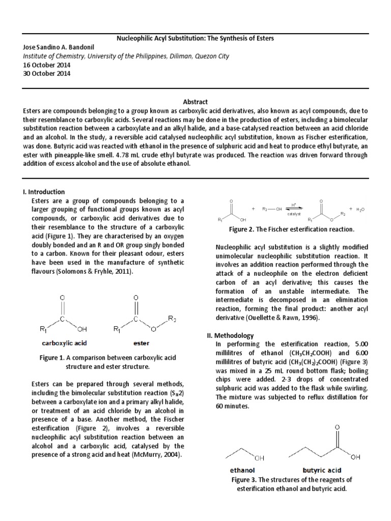 Nucleophilic Acyl Substitution: The Synthesis of Esters | PDF | Ester | Alcohol