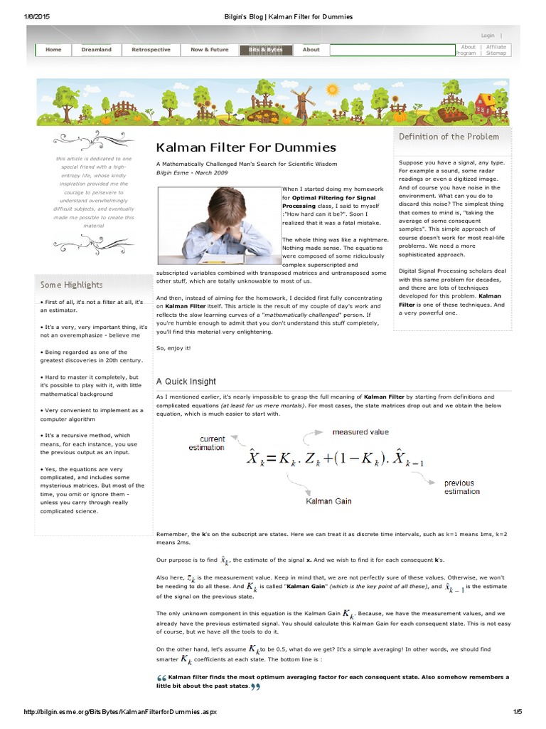 Bilgin's Blog - Kalman Filter For Dummies | PDF | Kalman Filter ...