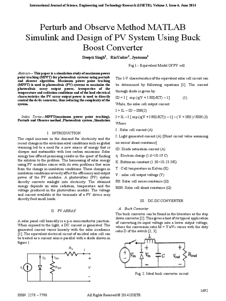 Perturb and Observe Method MATLAB Simulink and Design of PV System Using Buck Boost Converter ...