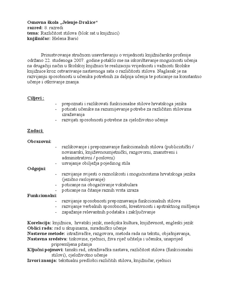 Funkcionalni Stilovi - Helena Barić | PDF