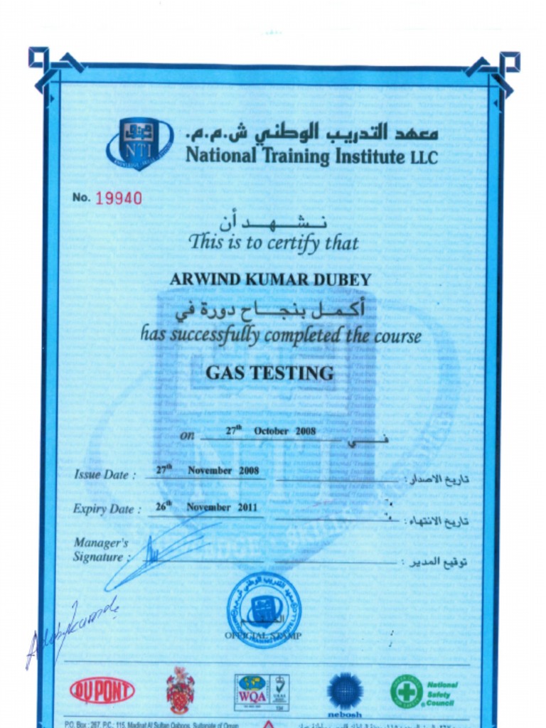 HSE-Gas Testing Certificate | PDF