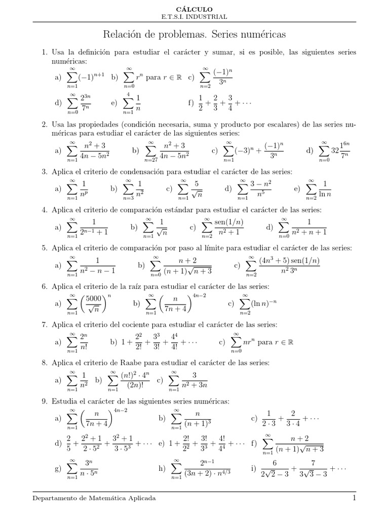 Cálculo Series Numéricas 1º Ingeniería | PDF | infinito | Estructuras ...