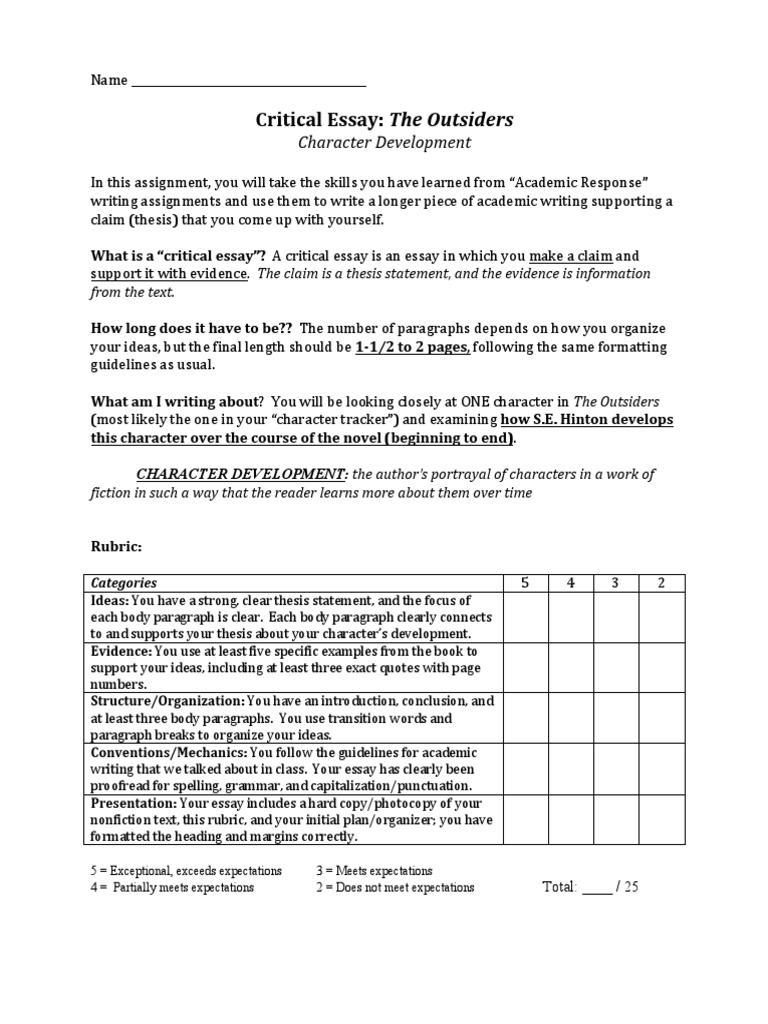 Character Development in The Outsiders | PDF | Essays | Paragraph