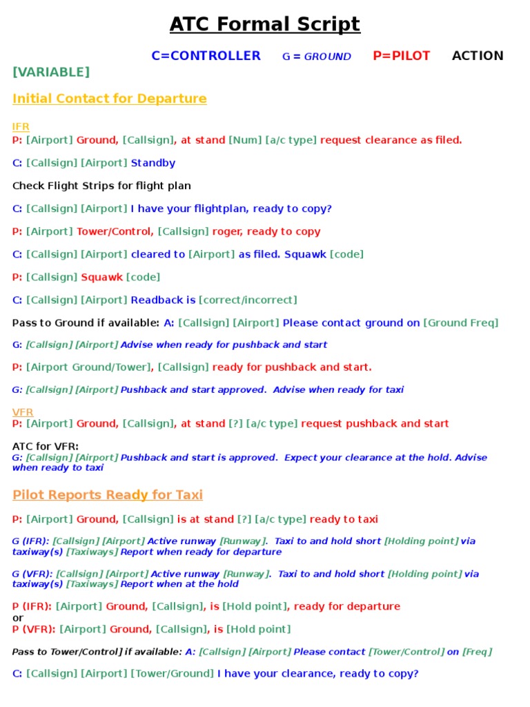 ATC Script | PDF | Visual Flight Rules | Air Traffic Control