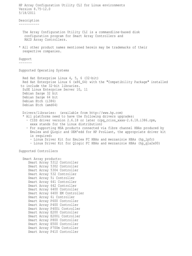 HP Array Configuration Utility CLI Guide for Linux | PDF | Linux | Linux Distribution