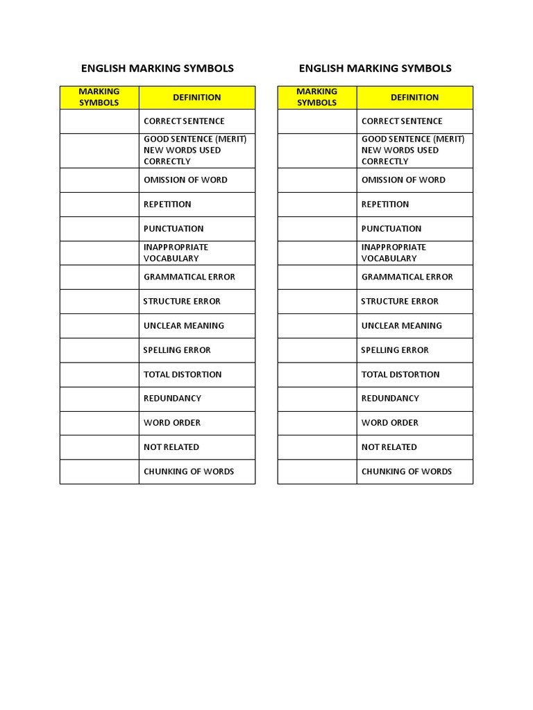English Marking Symbols English Marking Symbols | PDF