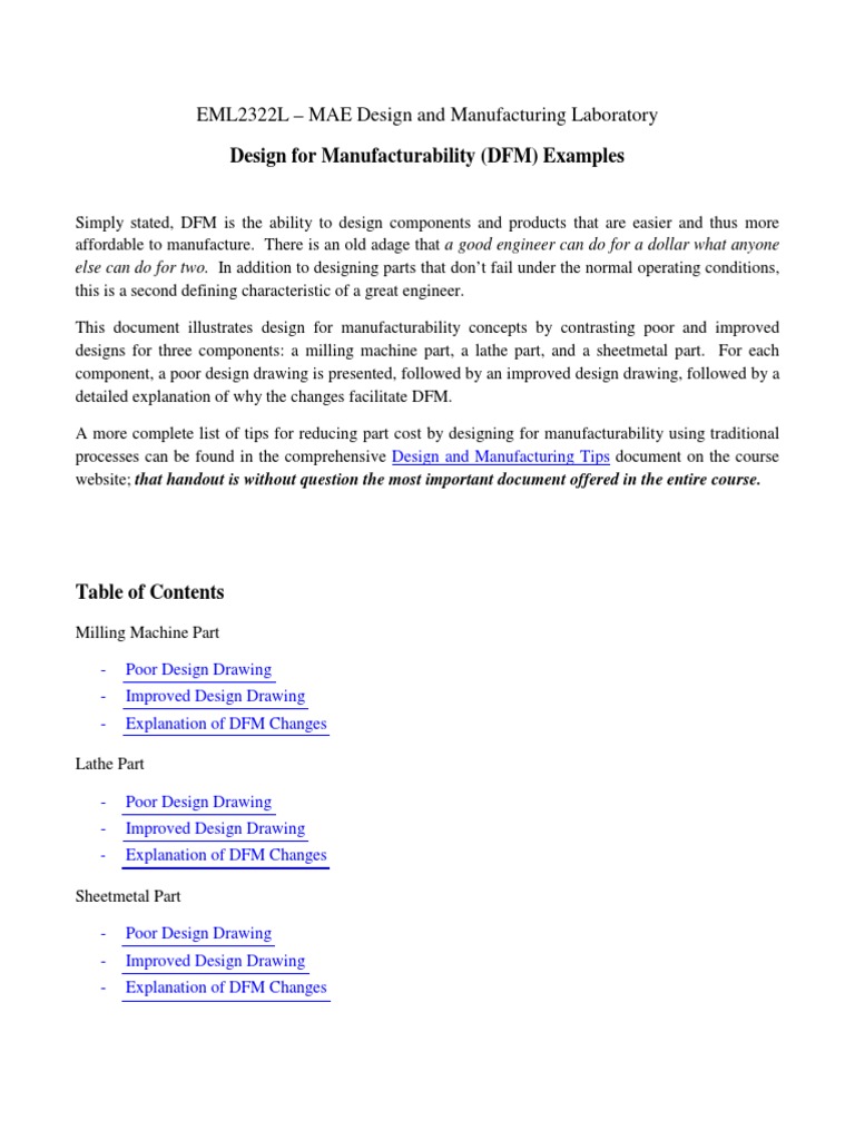Design For Manufacturing Examples | PDF | Engineering Tolerance | Sheet ...