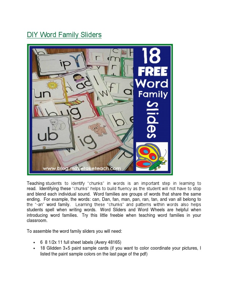 DIY Word Family Slider Templates | PDF