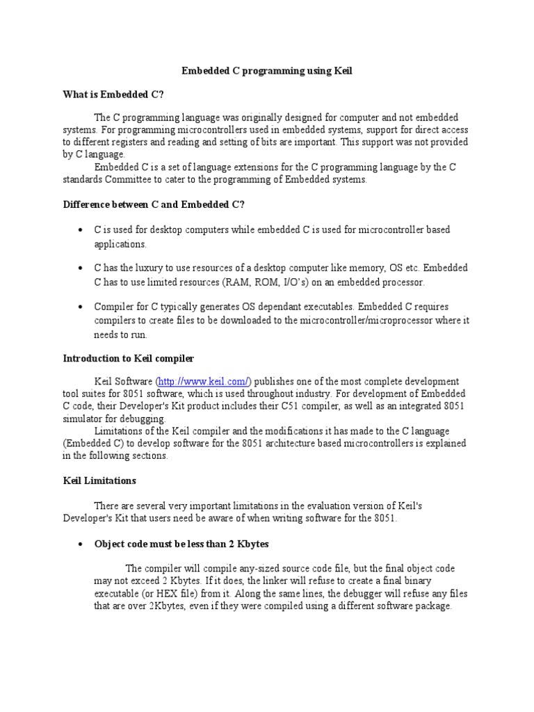 Embedded C Programming For 8051 Using Keil Pdf Embedded System C Programming Language