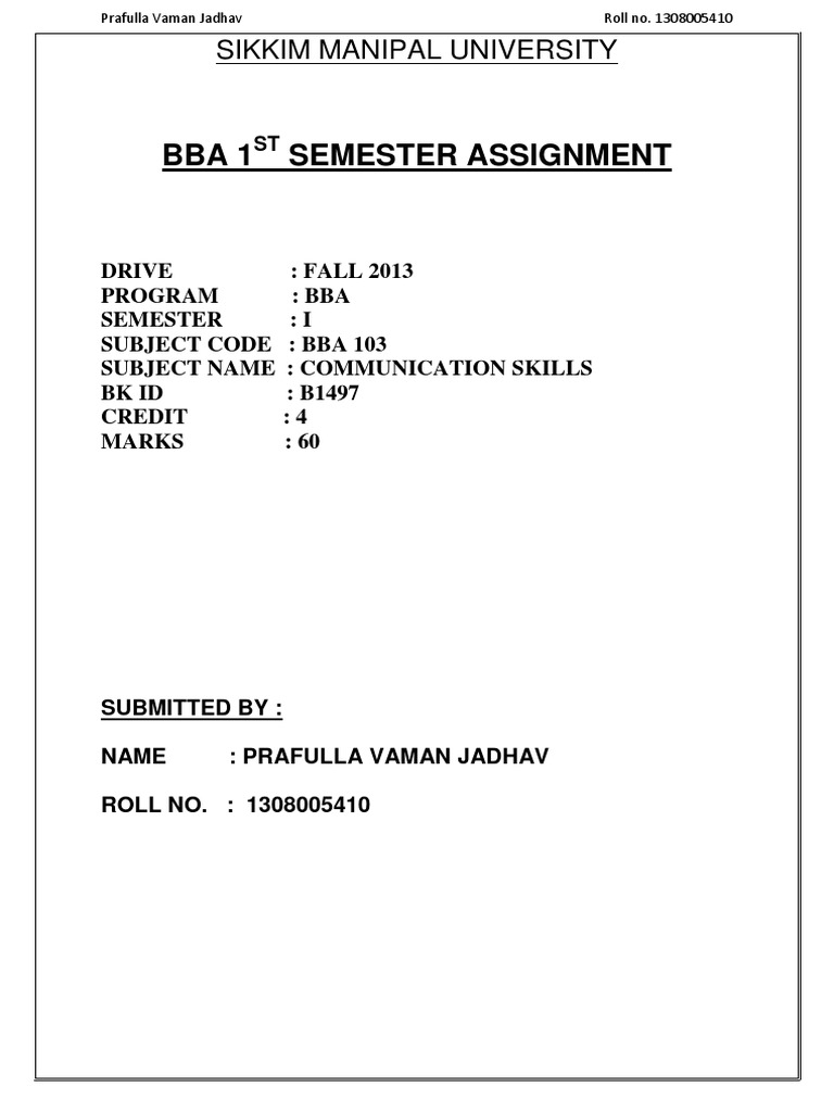 Assignment BBA (Sem1) Communication Skills | PDF | Reading ...