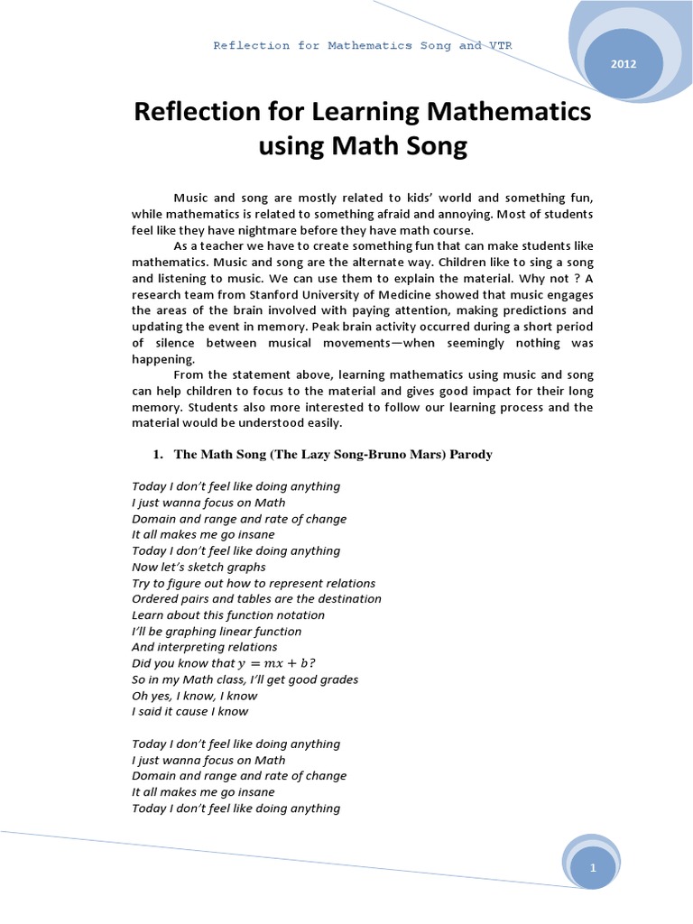 Reflection For Learning Mathematics Using Math Song | PDF | Trigonometric Functions | Tangent