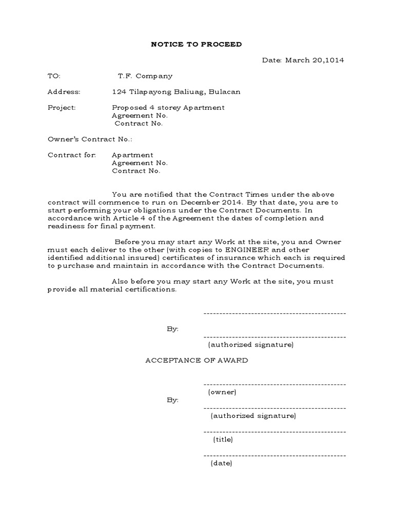 Notice To Proceed Done | PDF | Framing (Construction) | Wall