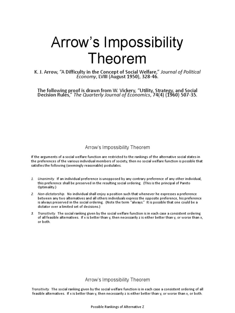 Arrow's Impossibility Theorem | PDF | Welfare Economics | Economic Theories