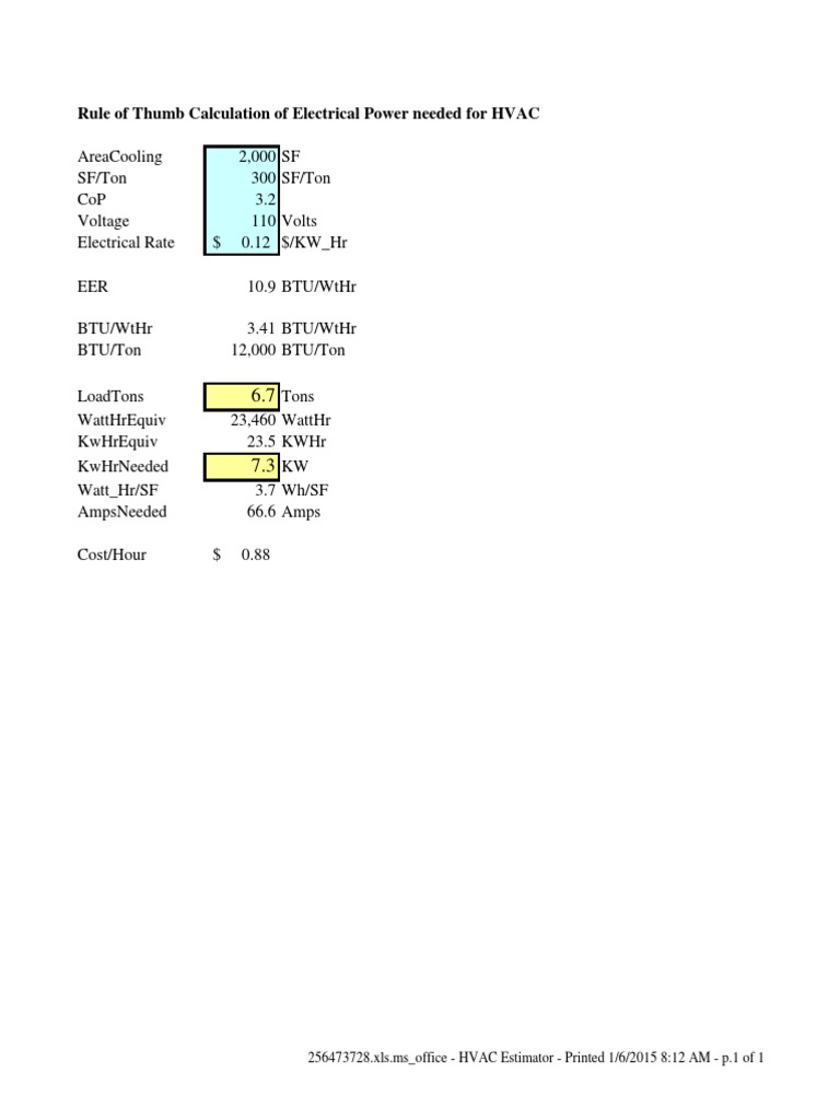 HVAC Rule of Thumb Electrical Load | PDF
