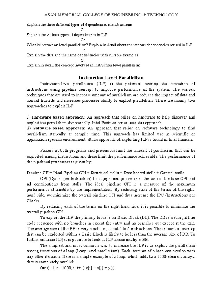 Instruction Level Parallelism-Concepts N Challenges | PDF | Central Processing Unit | Parallel ...
