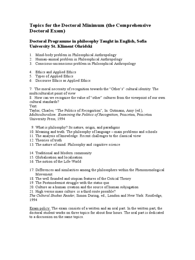 Topics For The Doctoral Minimum (The Comprehensive Doctoral Exam) | PDF