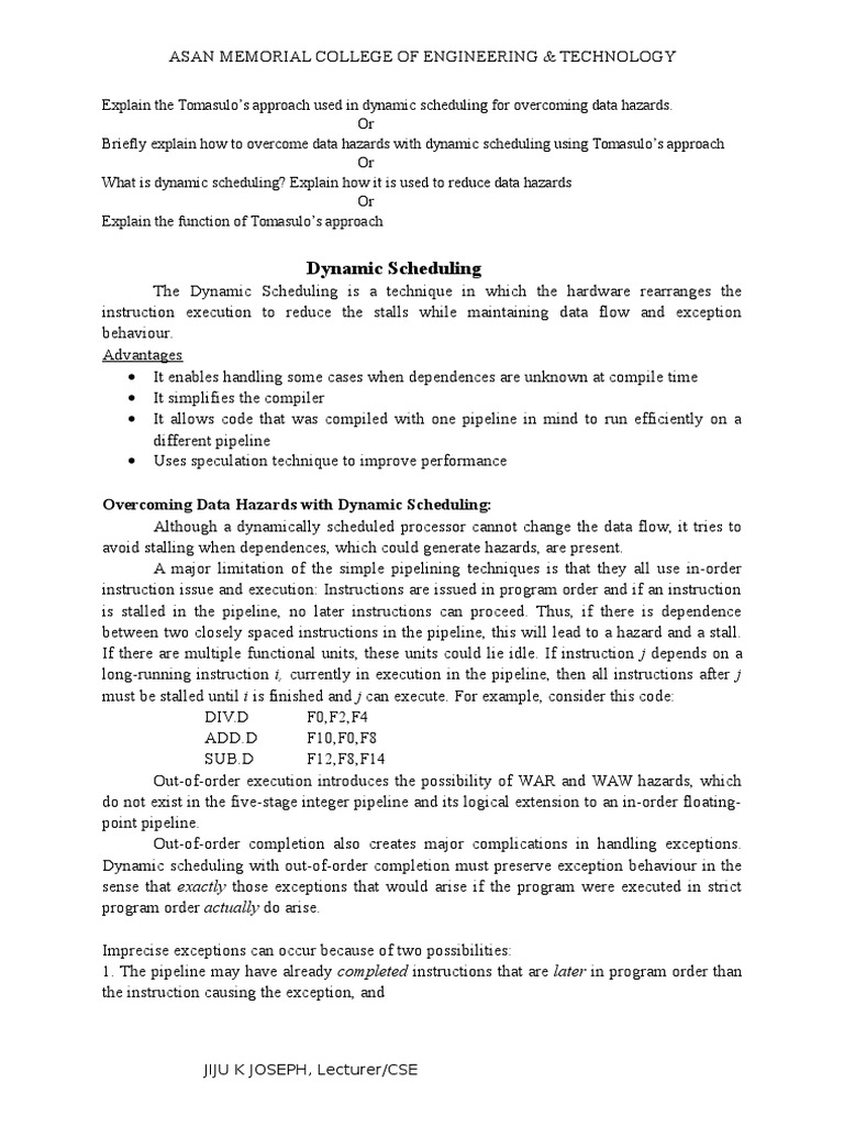 Dynamic Scheduling Using Tomasulos Approach Pdf Computer Engineering Computer Programming