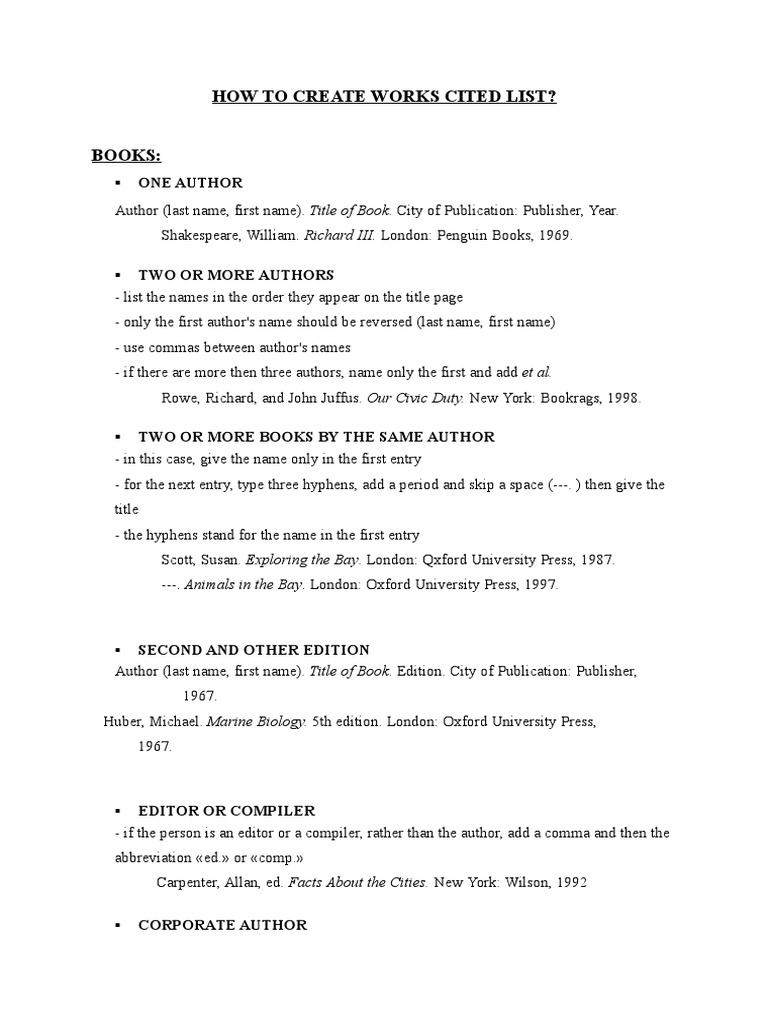How To Create Works Cited List | PDF | Publishing | Books