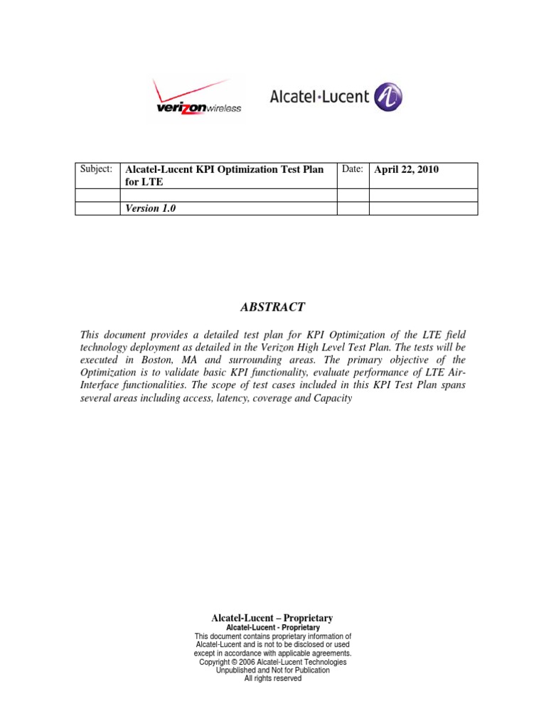 KPI Optimization Test Plan For LTE | PDF | Computer Network ...