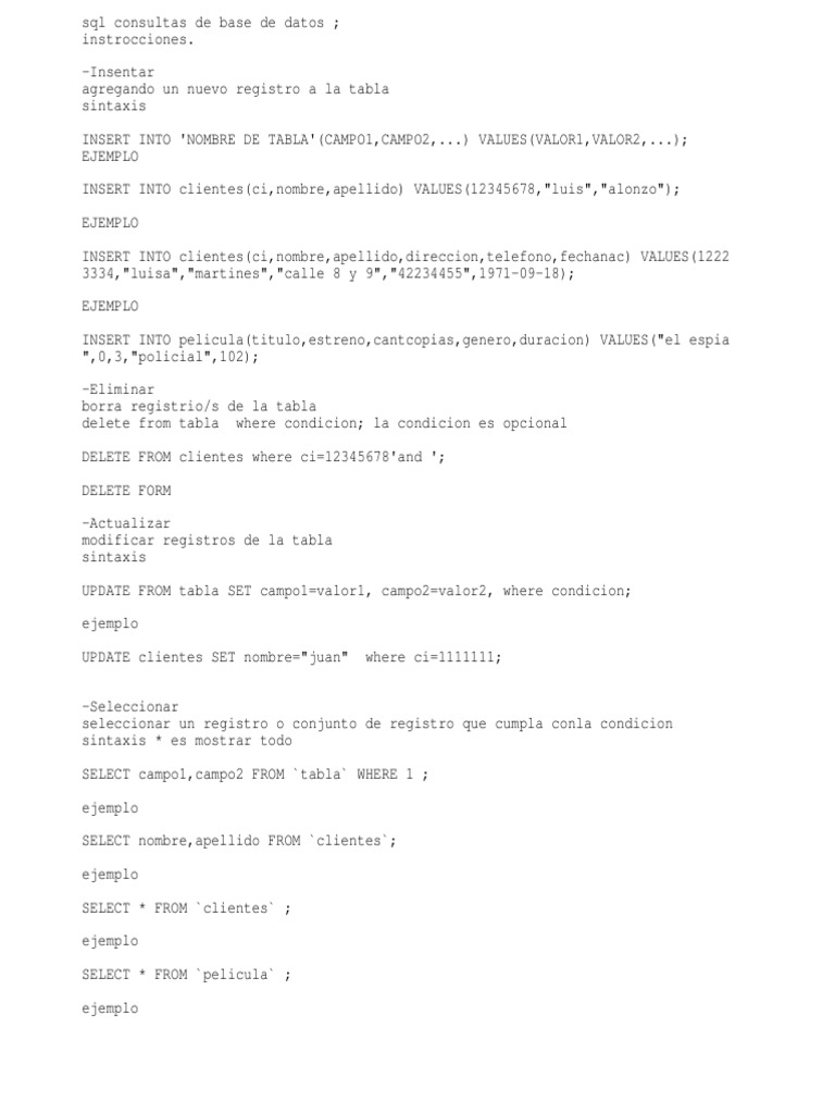 Ejemplos de codigo SQL | SQL | Tabla (base de datos) | Prueba gratuita ...