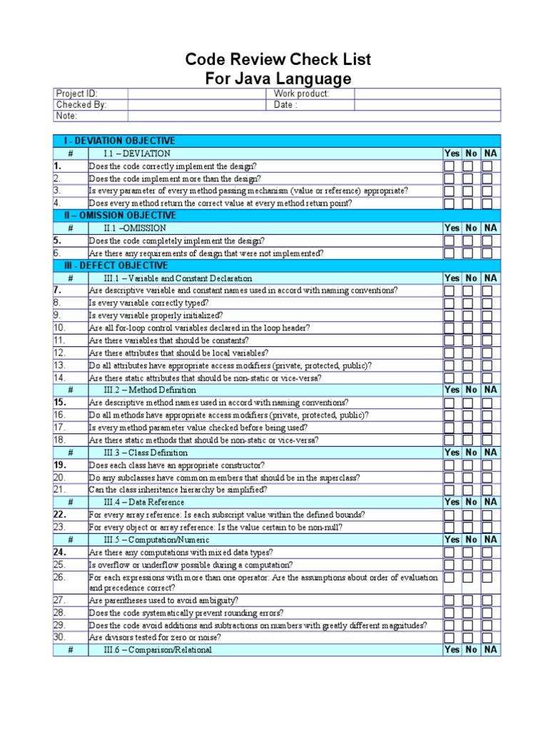 Code Review Checklist For Java Projects Pdf Control Flow Method Computer Programming