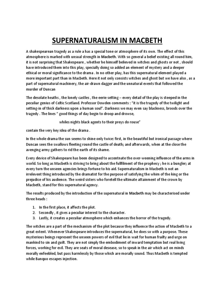 Supernatural Elements in Macbeth | PDF | Macbeth | Religion And Belief