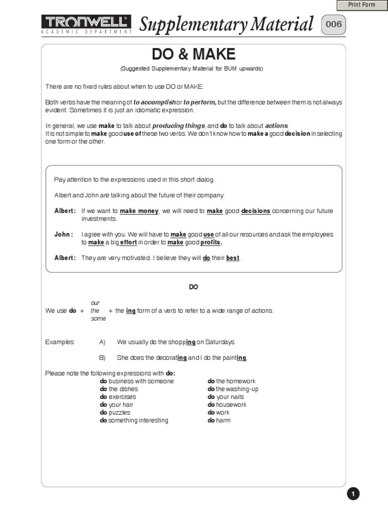 DO vs MAKE verbs | PDF | Idiom | Linguistic Typology