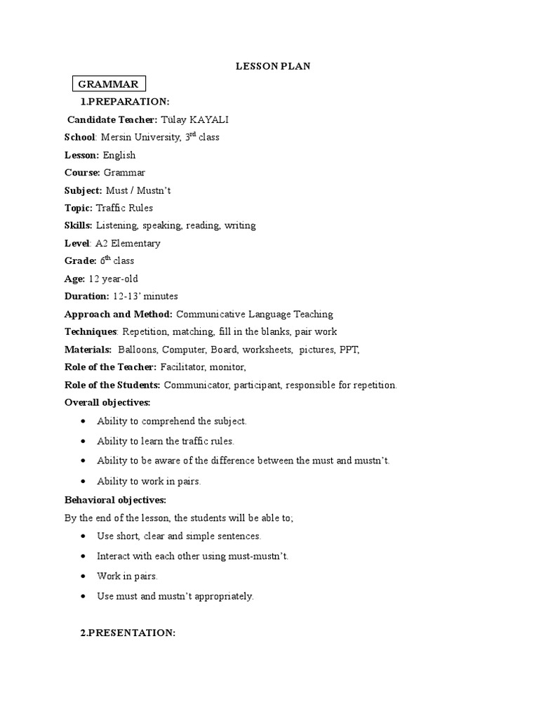 Lesson Plan-traffic Rules | Lesson Plan | Teachers