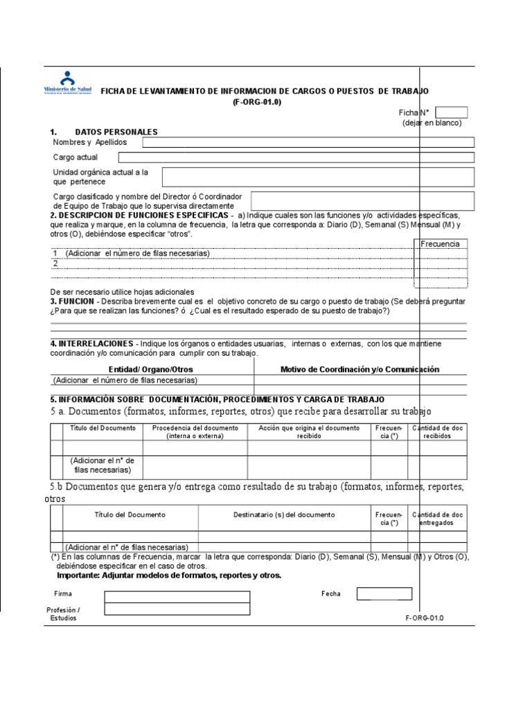 2-Ficha de Levantamiento de Informacion de Cargos o Puestos de Trabajo | PDF