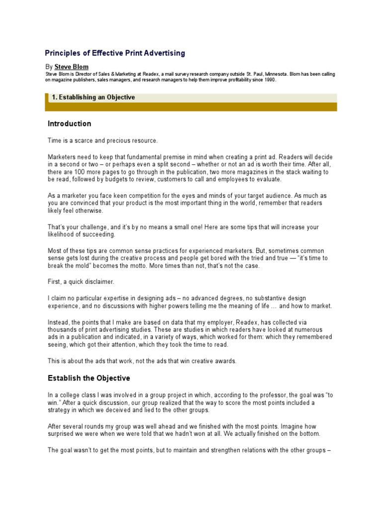 Principles of Effective Print Advertising | PDF | Advertising | Graphics