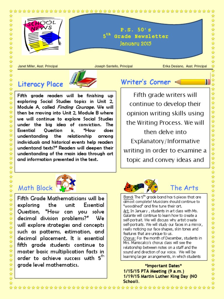 January 2015 5th Grade Newsletter | PDF | Social Science
