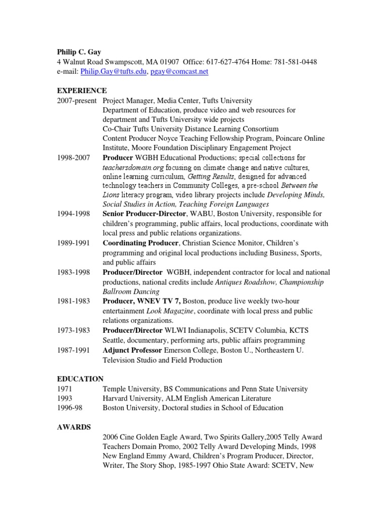 Philip C. Gay: Media Production Resume | PDF | Wellness