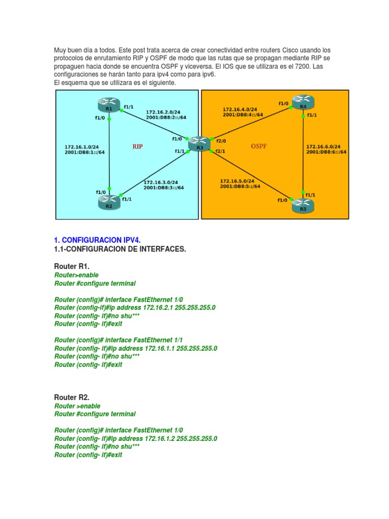 Redistribucion de RIP-OSPF para IPv4 e IPv6. CISCO | PDF | Enrutador (Computación) | Yo Pv6